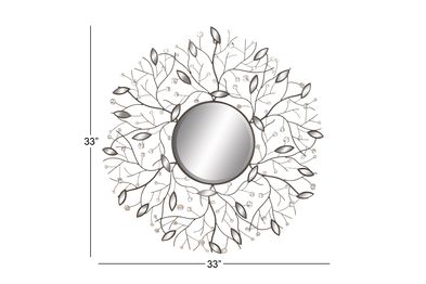 Contemporary Round Wall Mirror with Leaf Design by UMA