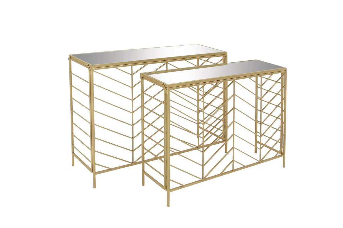 Modern Reflections Chevron Console Table in Gold at Gardner-White