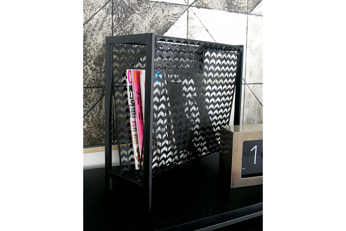 Modern Reflections Folding Magazine Rack in Metallic Black with Chevron ...