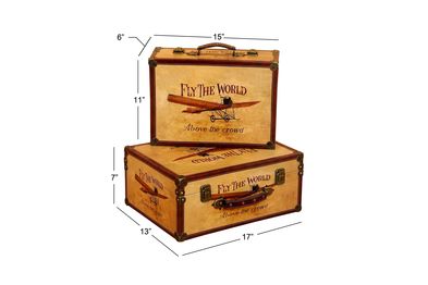 Updated Traditional Fly The World Box Cases (Set of 2) in Antique Ivory