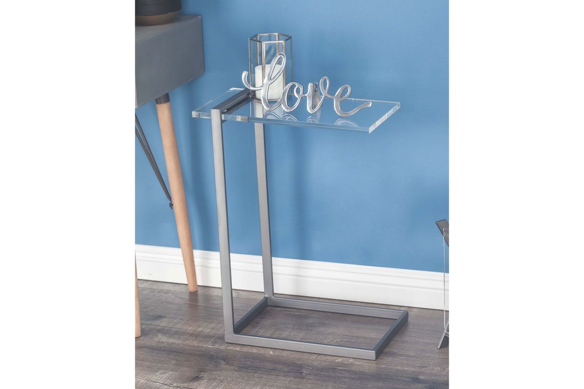 Modern Reflections L-Shaped Accent Table in Metallic Grey