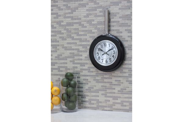 Modern Reflections 17" Frying Pan Style Wall Clock in Black