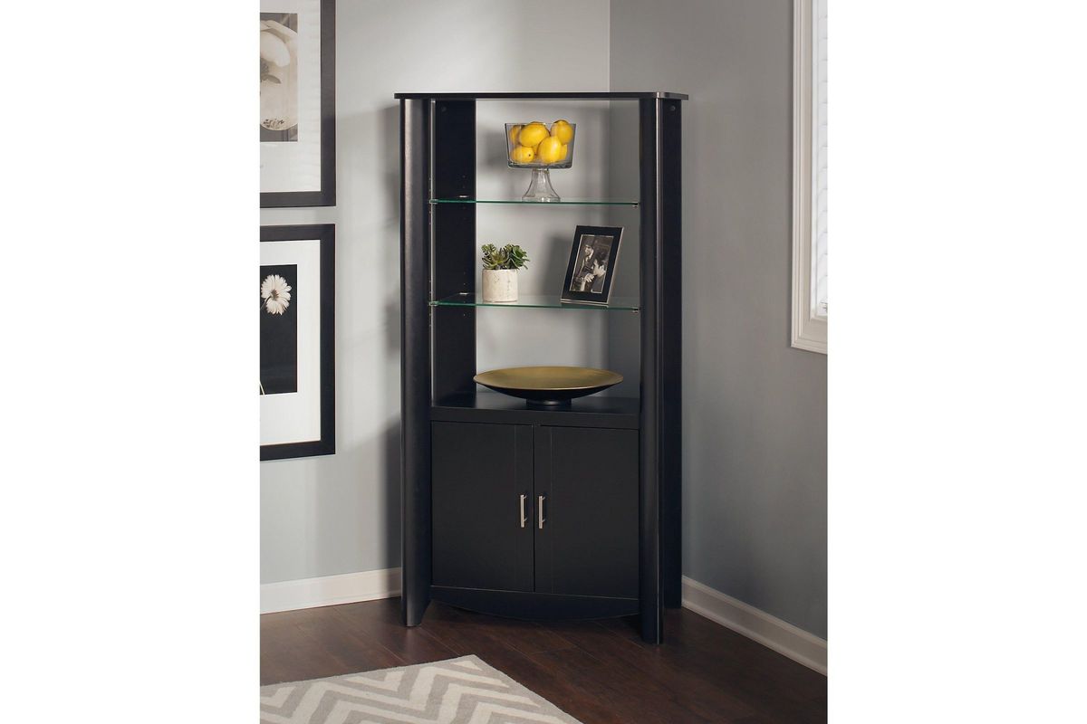 Aero Tall Library Storage Cabinet with Doors in Black by Bush