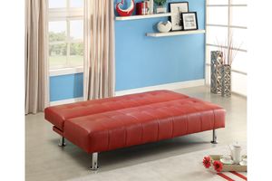 Castins Biscuit Tufted Leatherette Futon in Red at Gardner-White