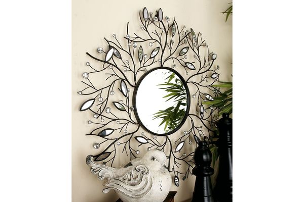Contemporary Round Wall Mirror with Leaf Design by UMA