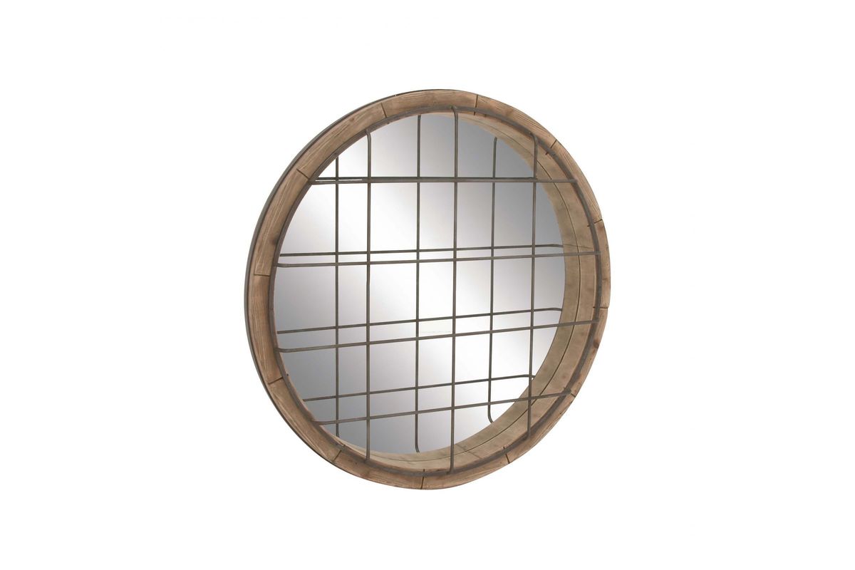 Farmhouse Rustic 48" Round Wire Cage Wall Mirror by UMA