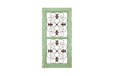 French Inspired Window Panel Wall Decor in Distressed Green